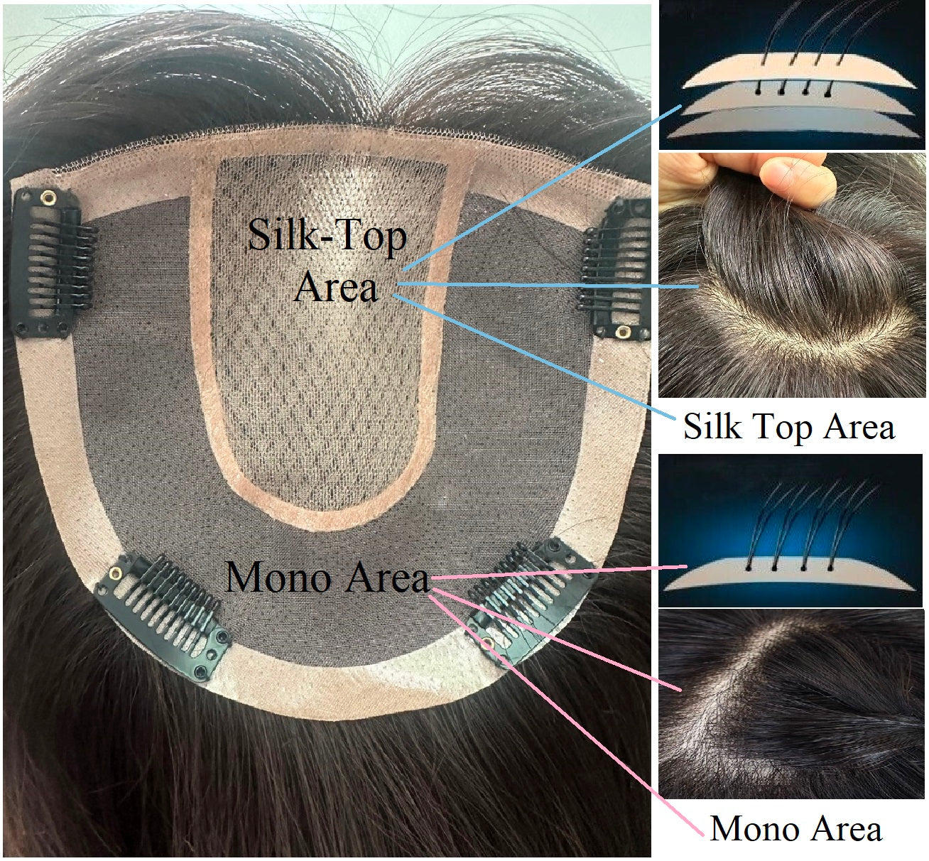 8"x8" Mono&silk top Skin Soft Virgin human hair topper for women 10"~4 – MN&WX